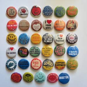 Vintage Style Pinback Buttons - 60s 70s 80s Misc. Novelty Pins ...