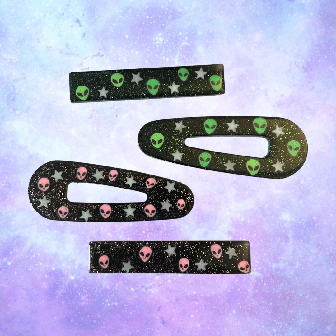 Alien Hair Clip 90s Y2K Space Kawaii Barrettes Glow in the Dark - Etsy
