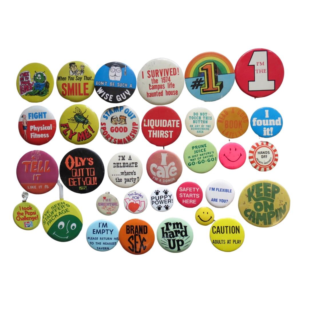 Vintage Pinback Button 60s 70s Groovy Humor Themes Misc. Novelty Pins ...