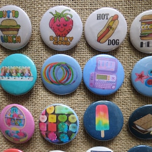 Vintage Style Pinback Buttons - 80s 90s Misc. Novelty Pins - You Choose ...