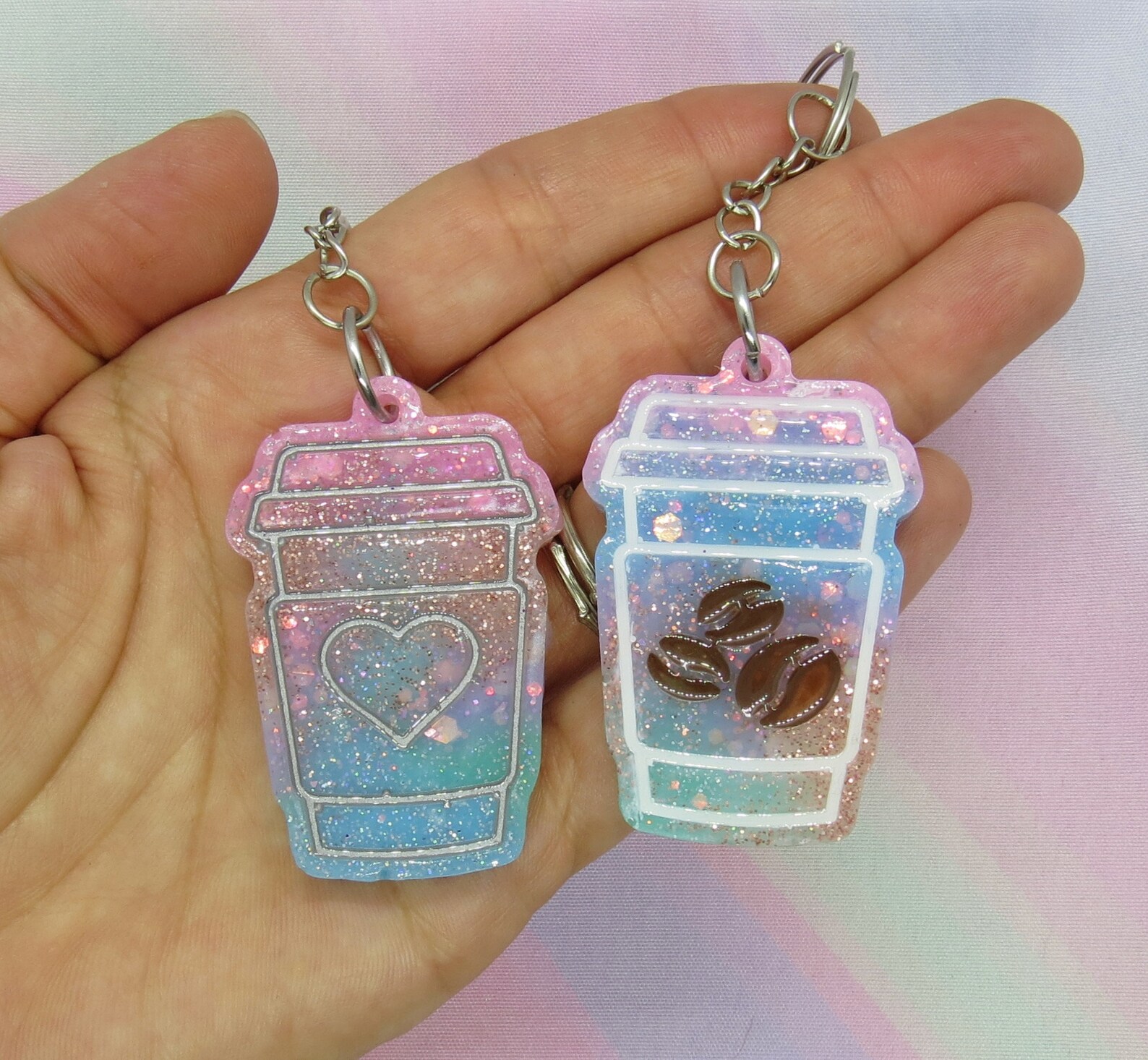 Coffee Keychain Cute Pastel Glitter Latte Keyring - Etsy