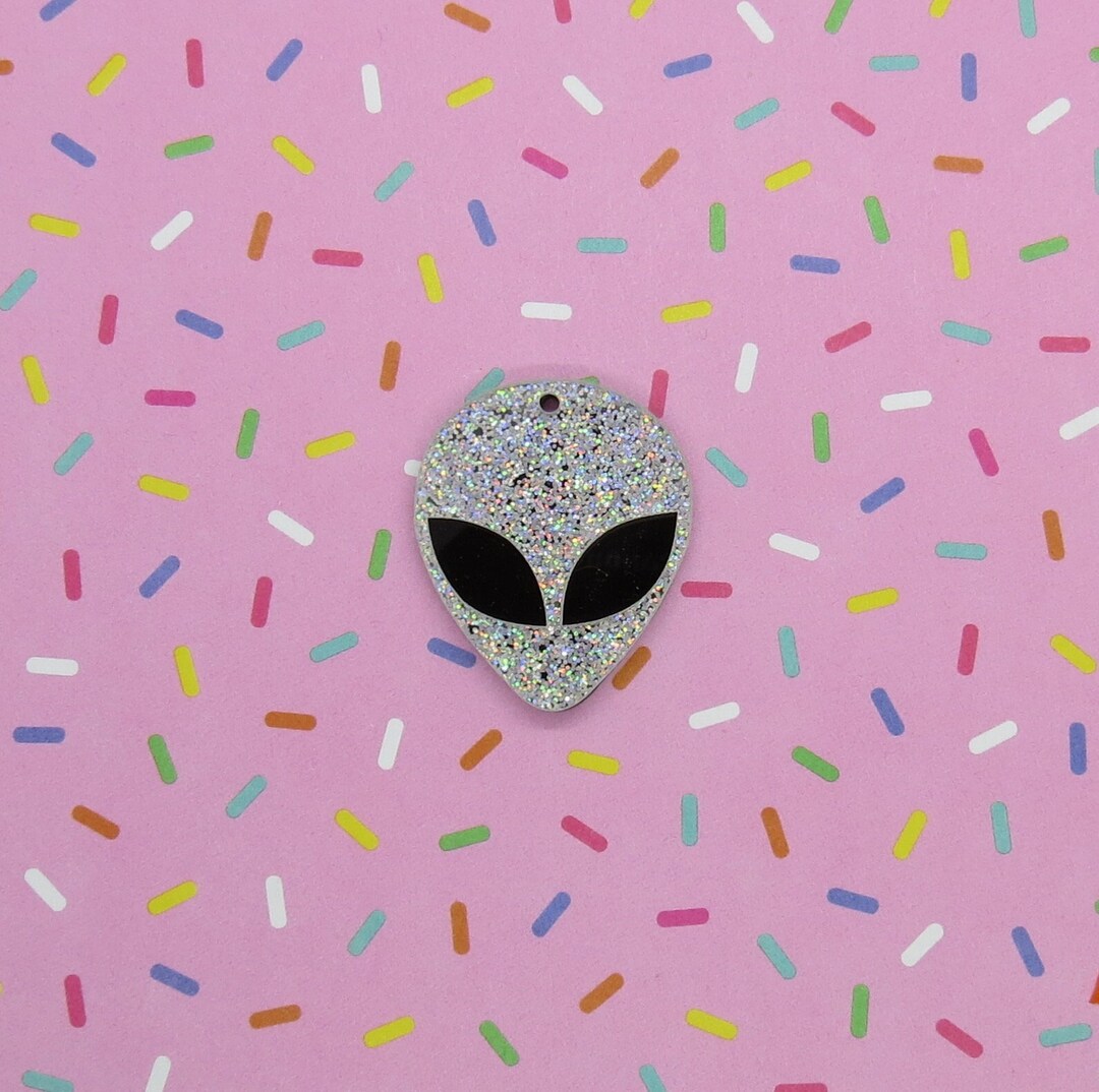 Alien Hair Clip Cute Silver Glitter Barrette Space Babe Cosmic Kawaii ...