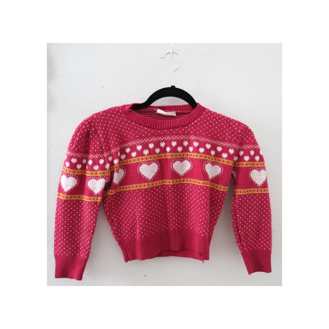 Vintage Girls Heart Knit Sweater - Novelty Pullover Valentine's Day ...