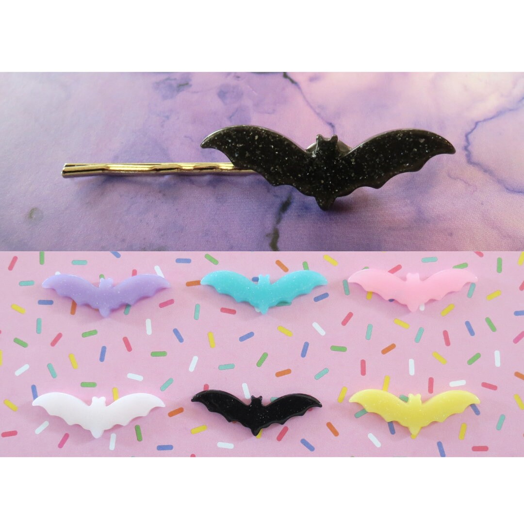 Bat Hair Clip Spooky Gothic Barrette Glitter Pastel Goth Accessory