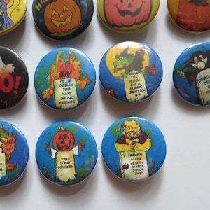 Vintage Style Halloween Pinback Buttons - Spooky Ghost Pumpkin Skeleton ...