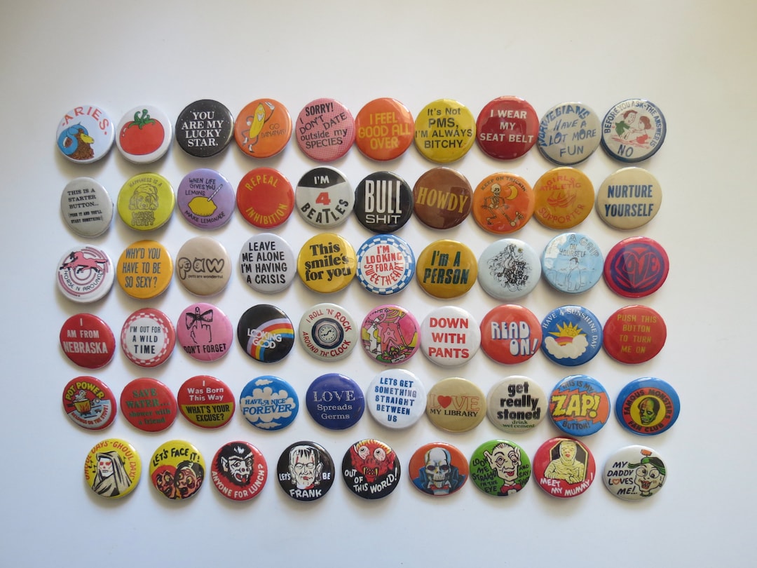 Vintage Style Pinback Buttons - 60s 70s 80s Misc. Novelty Pins - You ...