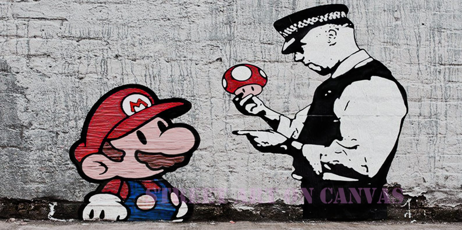 Mario and Cop Banksy Canvas Street Art Graffiti Premium 20 X 40 Inch ...