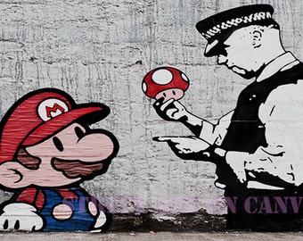 Mario and Cop Banksy canvas Street Art Graffiti premium 20 x Mario and Cop Banksy canvas Street Art Graffiti premium 20 x