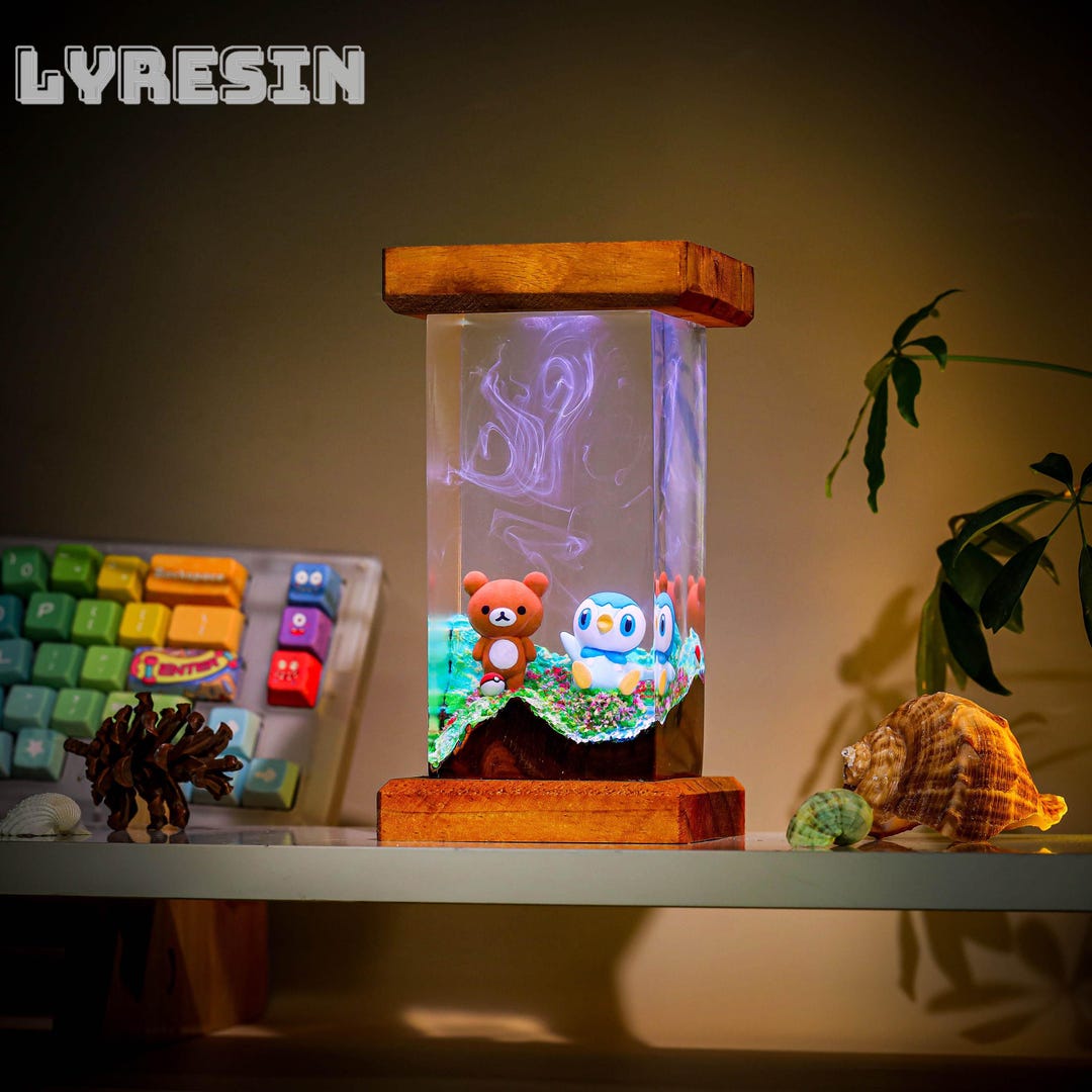 Ku.ma and Pipl.up Pok.emo.n Epoxy Lamp Custom Pok.emon Resin Lamp Resin ...
