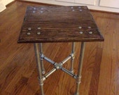 Items similar to Oak Industrial Iron Pipe End Table on Etsy