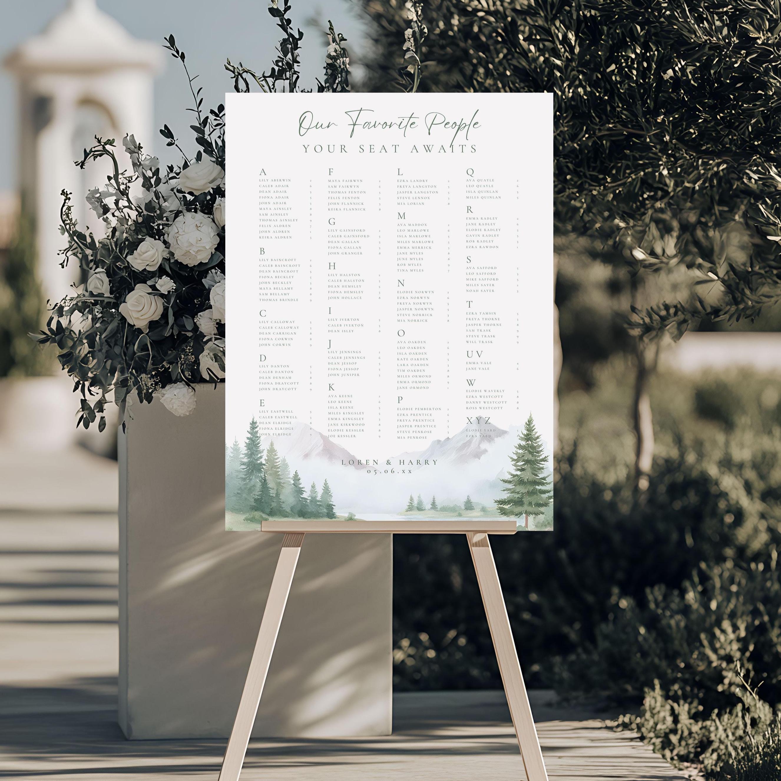 Mountain Wedding Seating Chart Sign, Editable Rustic Table Plan ...