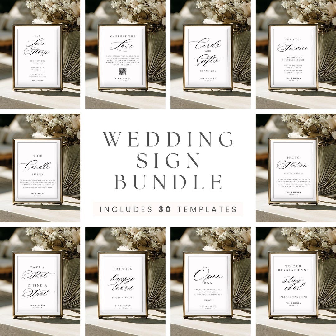 30 Wedding Sign Bundle Canva Template | Minimalist Modern Wedding ...