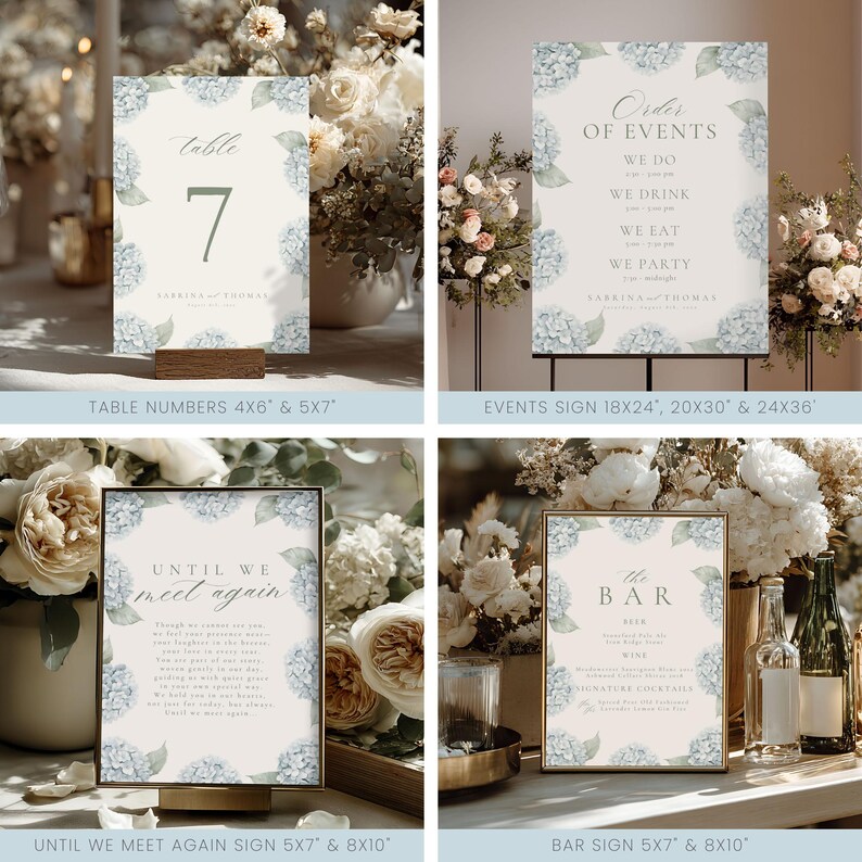 Blue Hydrangea Wedding Bundle: Printable Reception Templates for ...