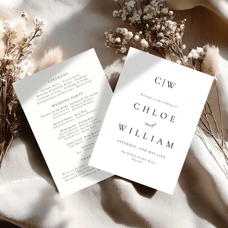 Elegant Wedding Program Template, Customizable Formal Ceremony Program ...