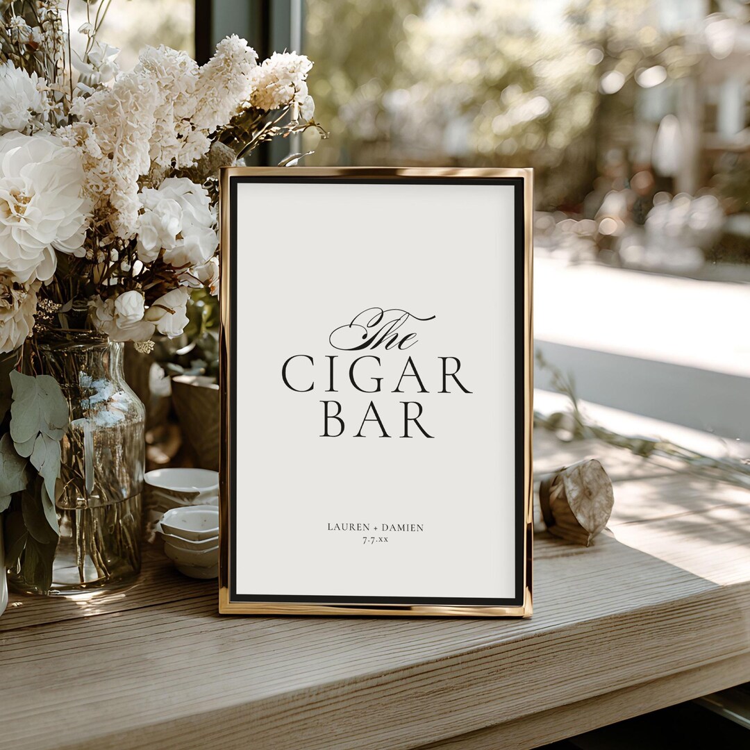 Minimal Cigar Wedding Sign Template, Elegant Printable Cigar Bar Sign ...