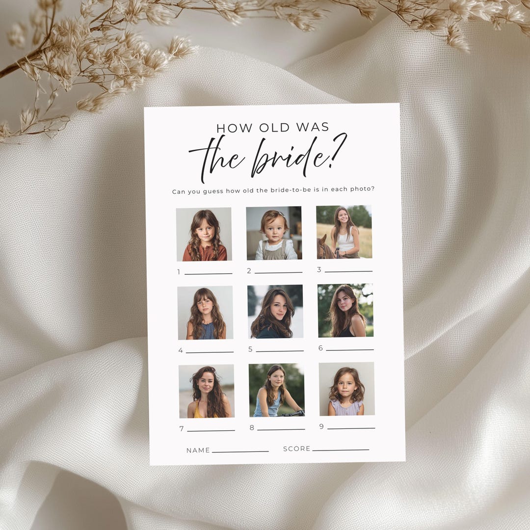 How Old is the Bride Template, Editable Bridal Shower Game, Printable ...