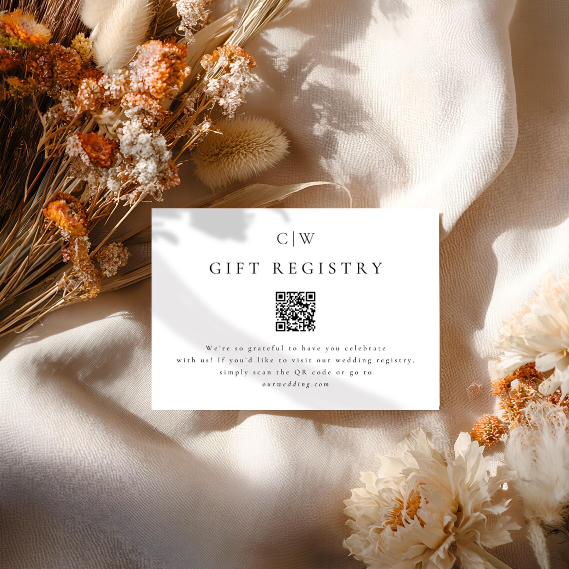 QR Code Gift Registry Card, Minimalist Wedding Invitation Insert ...