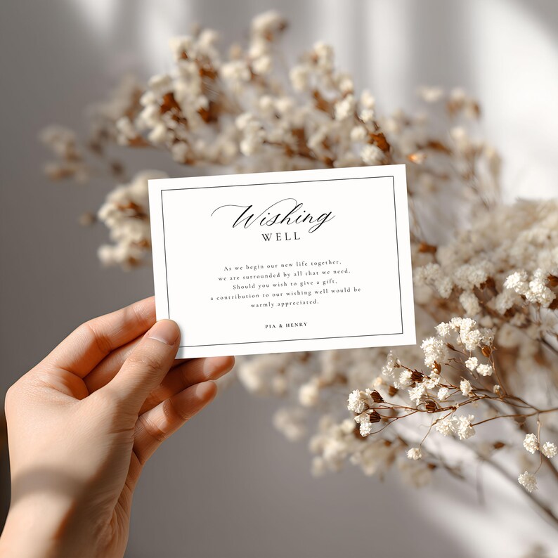 Minimal Wedding Wishing Well Card Template, Elegant Printable Gift Card ...