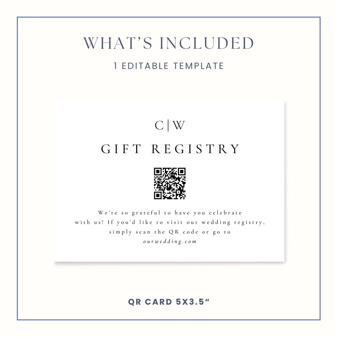 QR Code Gift Registry Card, Minimalist Wedding Invitation Insert ...