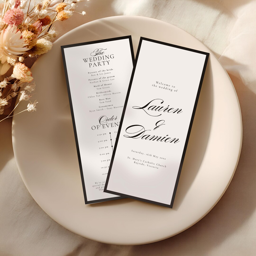 Old Money Wedding Program Template, Elegant Printable Ceremony Program ...