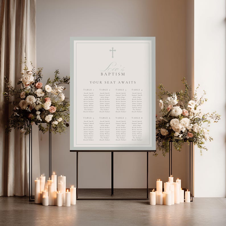 Boy Baptism Seating Chart, Editable Template for Christening Sign, Blue ...