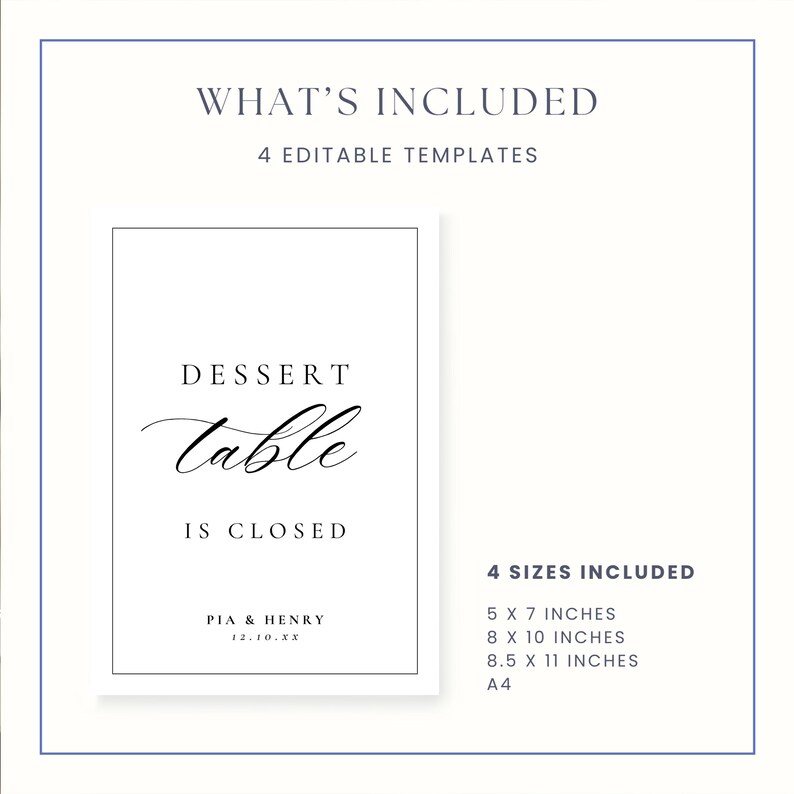 Dessert Bar Closed Sign, Printable Wedding Decor, Digital Download ...