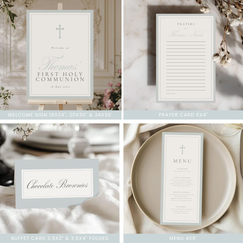 First Holy Communion Bundle for Boys, Blue Editable Invitation ...