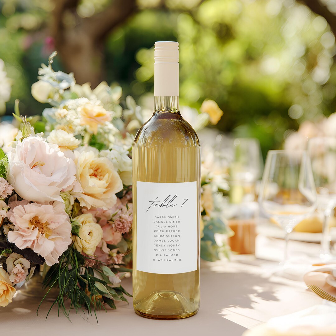 Wine Labels for Seating Chart, Custom Wedding Table Numbers, Printable ...