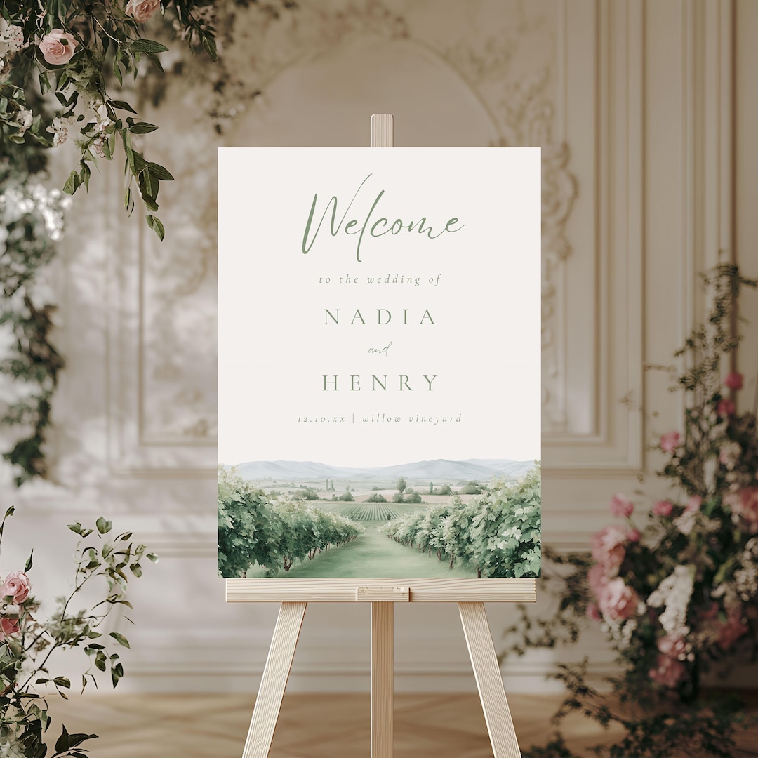 Vineyard Wedding Welcome Sign Template, Rustic Italian Wedding Decor ...