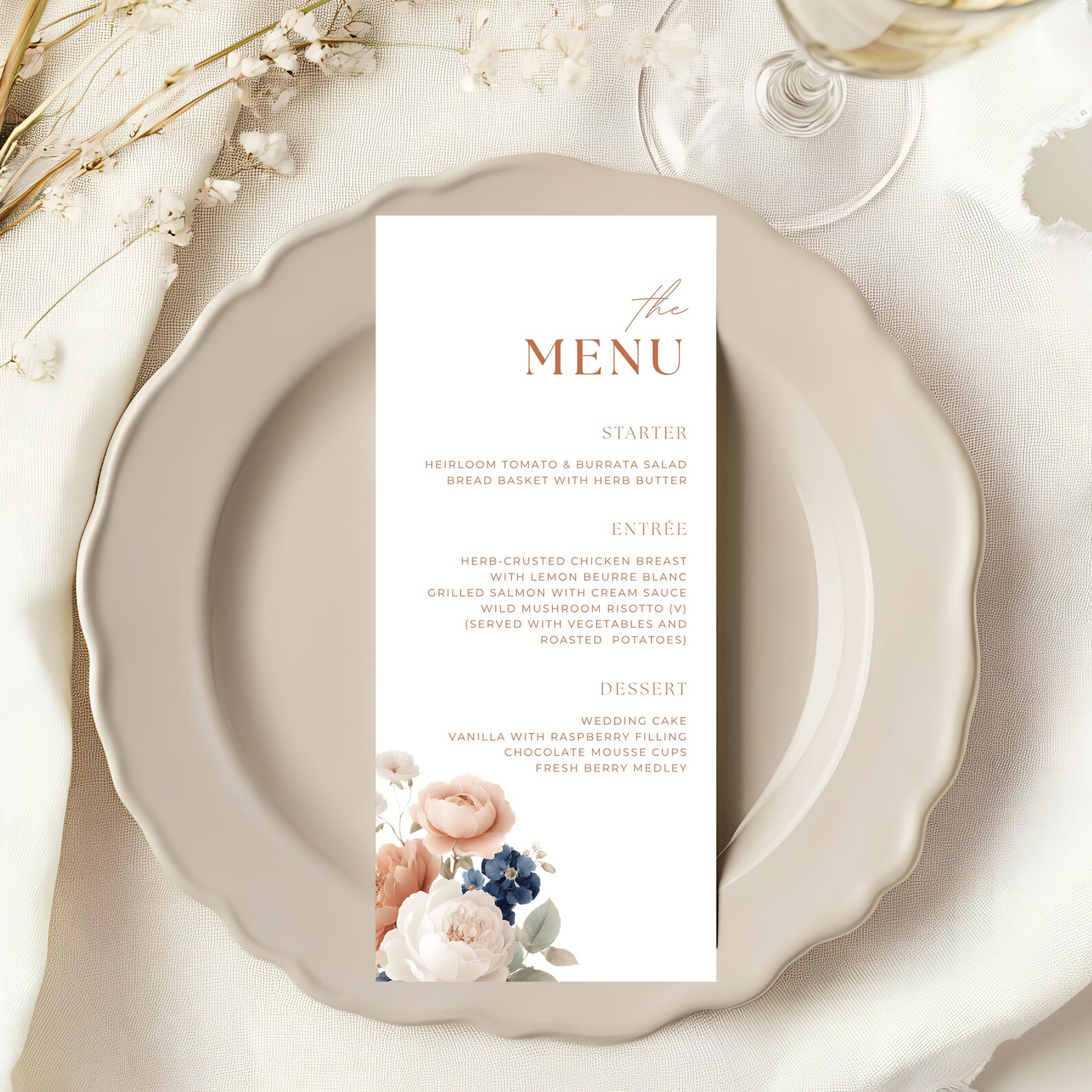 Burnt Orange Wedding Menu Template | Floral Terracotta Dinner Menu Card ...