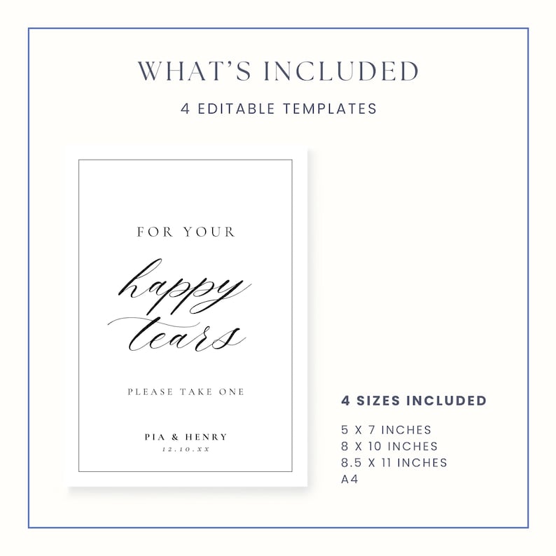 For Your Happy Tears Sign, Wedding Tissue Sign Printable, Please Take ...