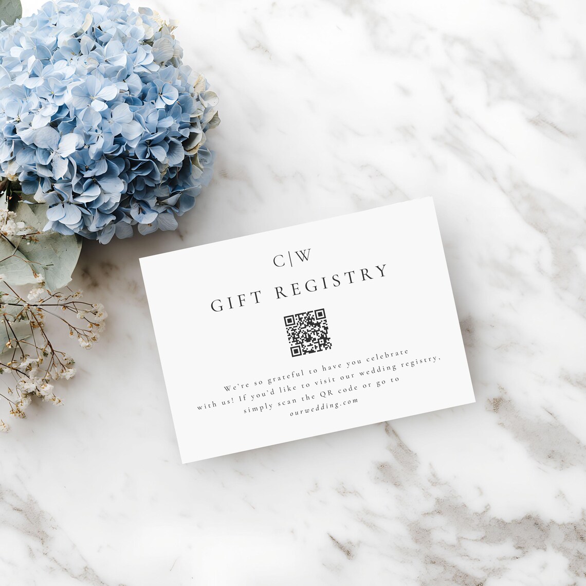 QR Code Gift Registry Card, Minimalist Wedding Invitation Insert ...