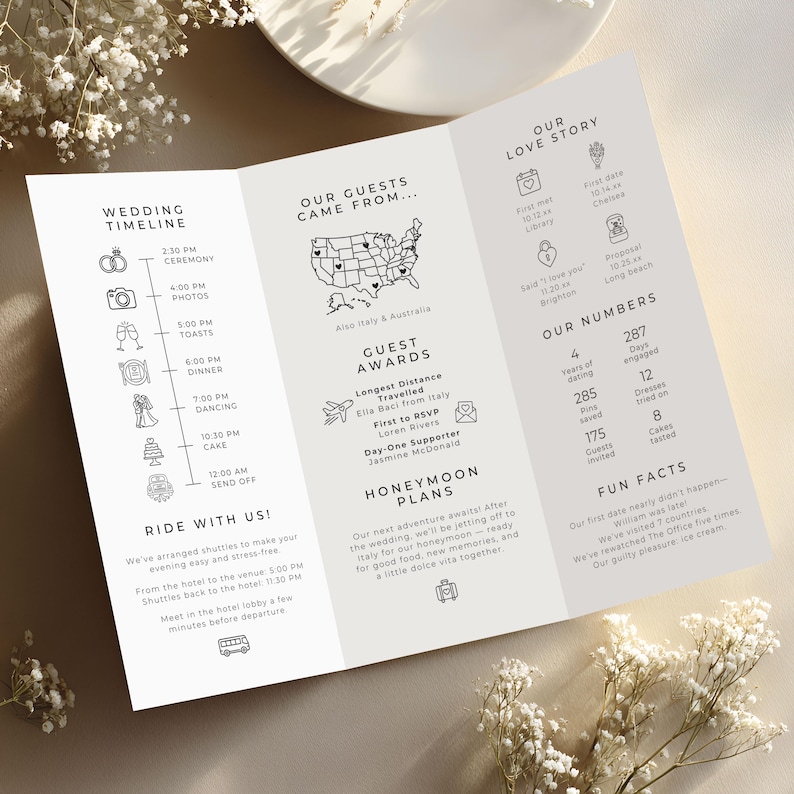 Trifold Wedding Program Template Canva, Editable Digital Download ...