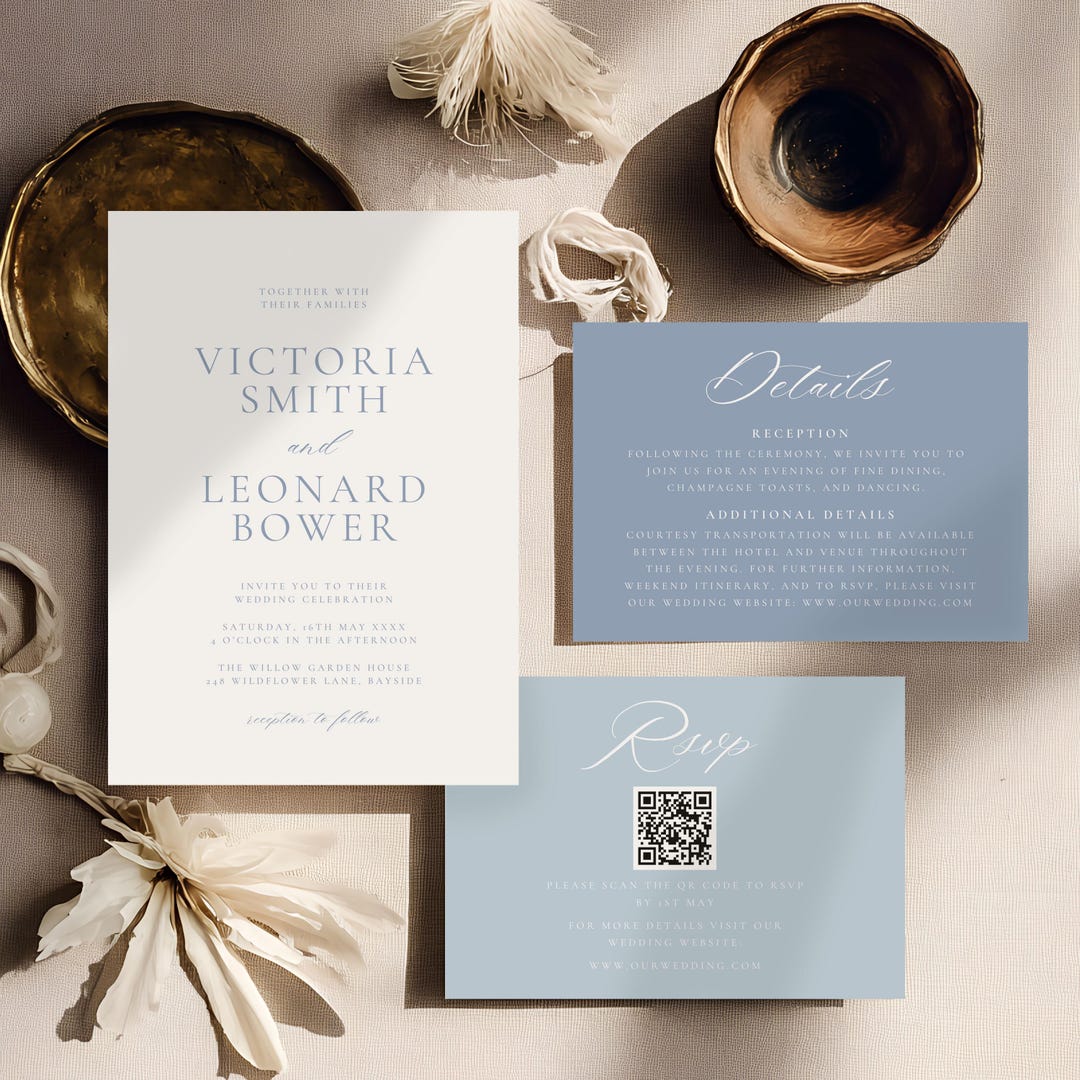 Wedding Invitation Suite Light Blue, French Blue Wedding Invite Set ...