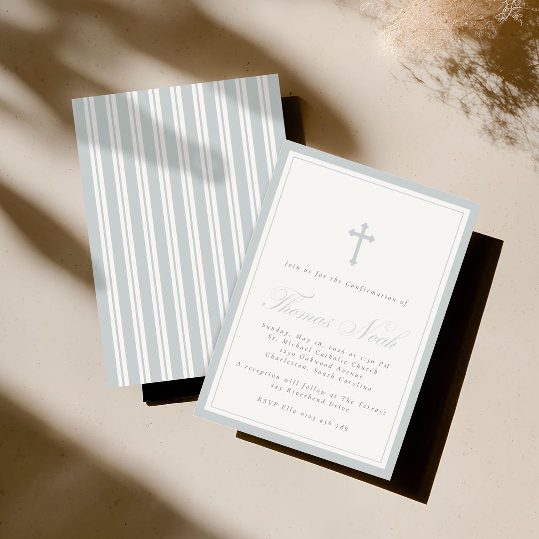 Printable Boy Confirmation Invitation Template, Editable Blue Design ...