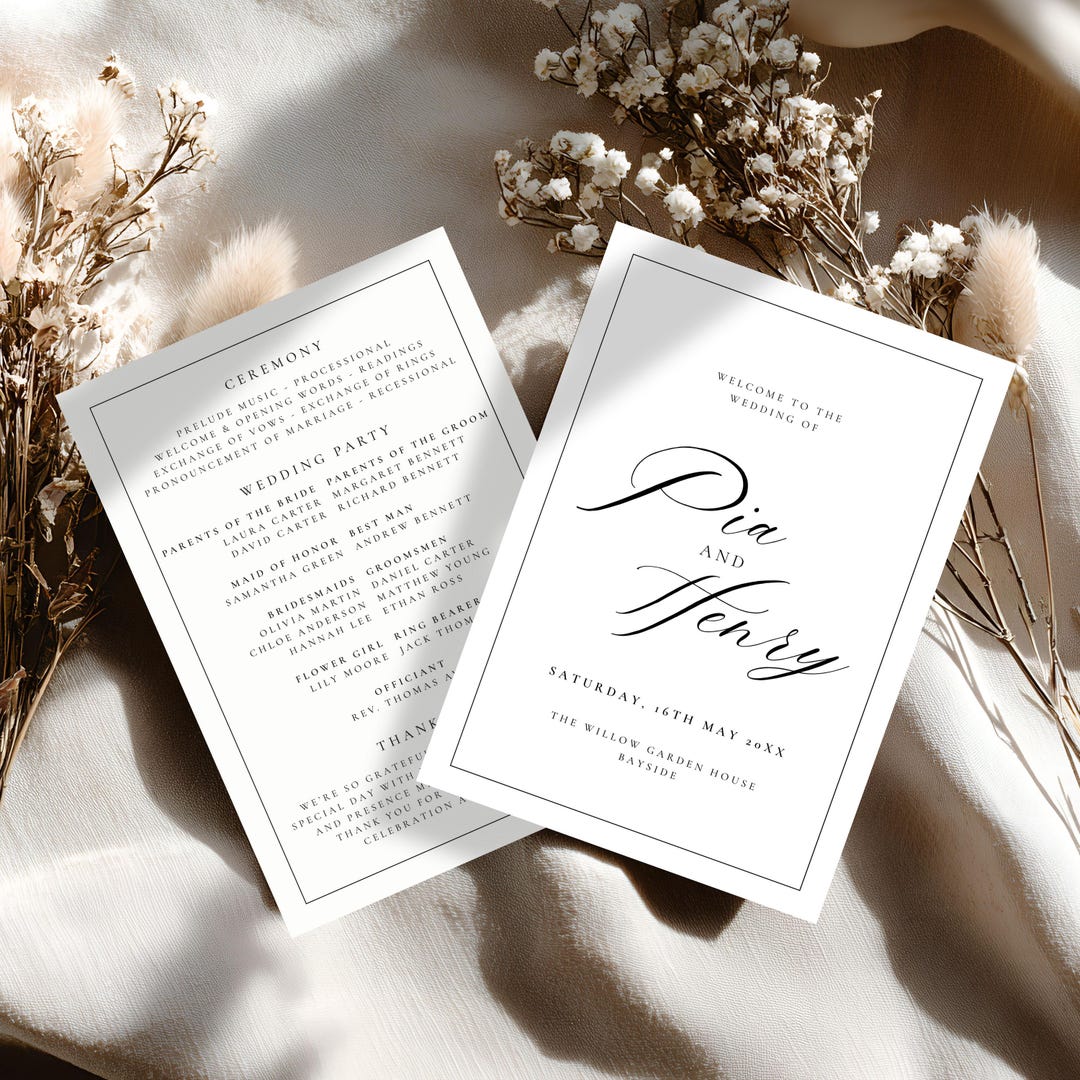 Formal Wedding Program Template, Elegant Editable Ceremony Schedule ...