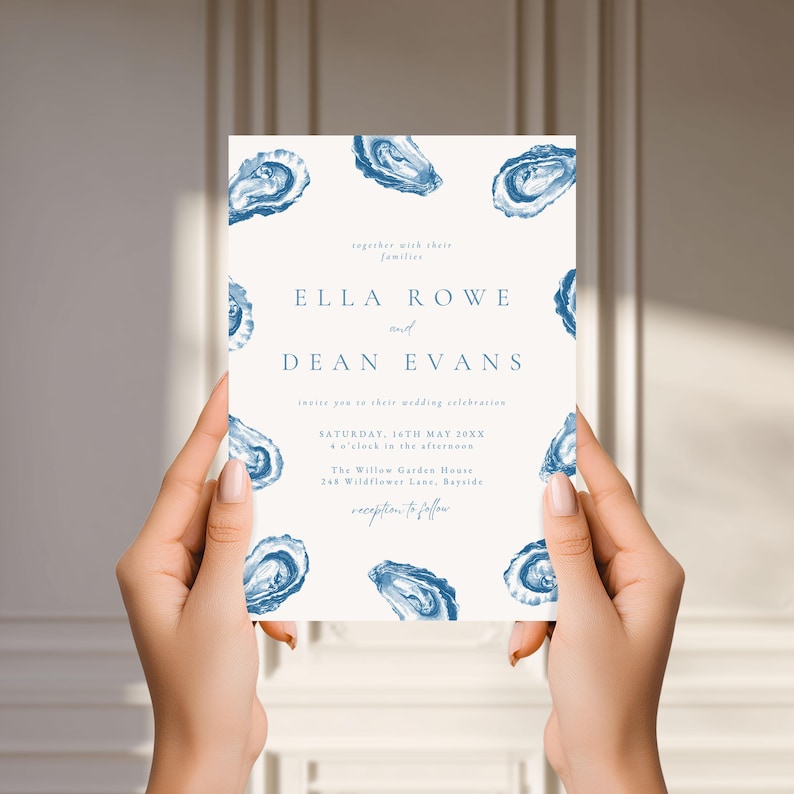Oyster Wedding Invitation Template, Editable Coastal Beach Wedding ...