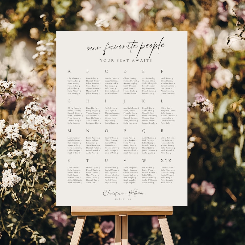 Alphabetical Seating Chart Template, Minimalist Wedding Seating Sign ...