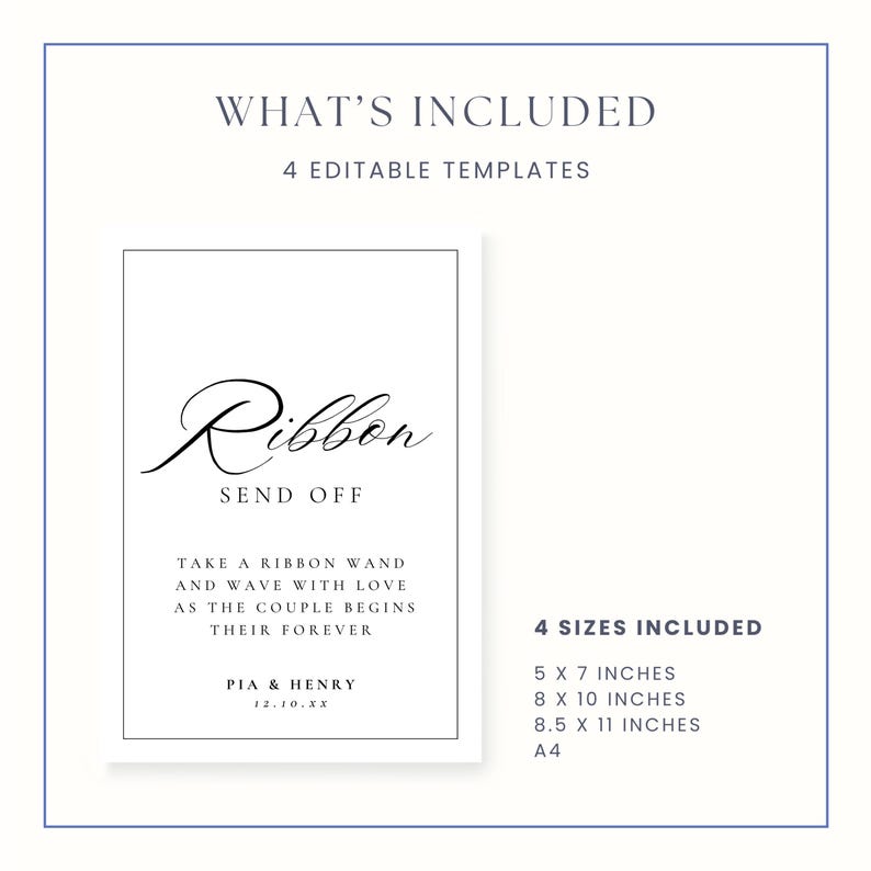 Ribbon Send off Sign Template, Modern Wedding Ribbon Wand Sign ...