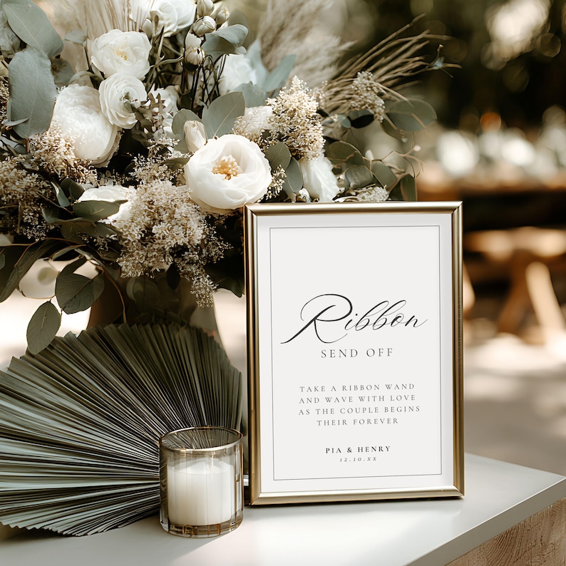Ribbon Send off Sign Template, Modern Wedding Ribbon Wand Sign ...