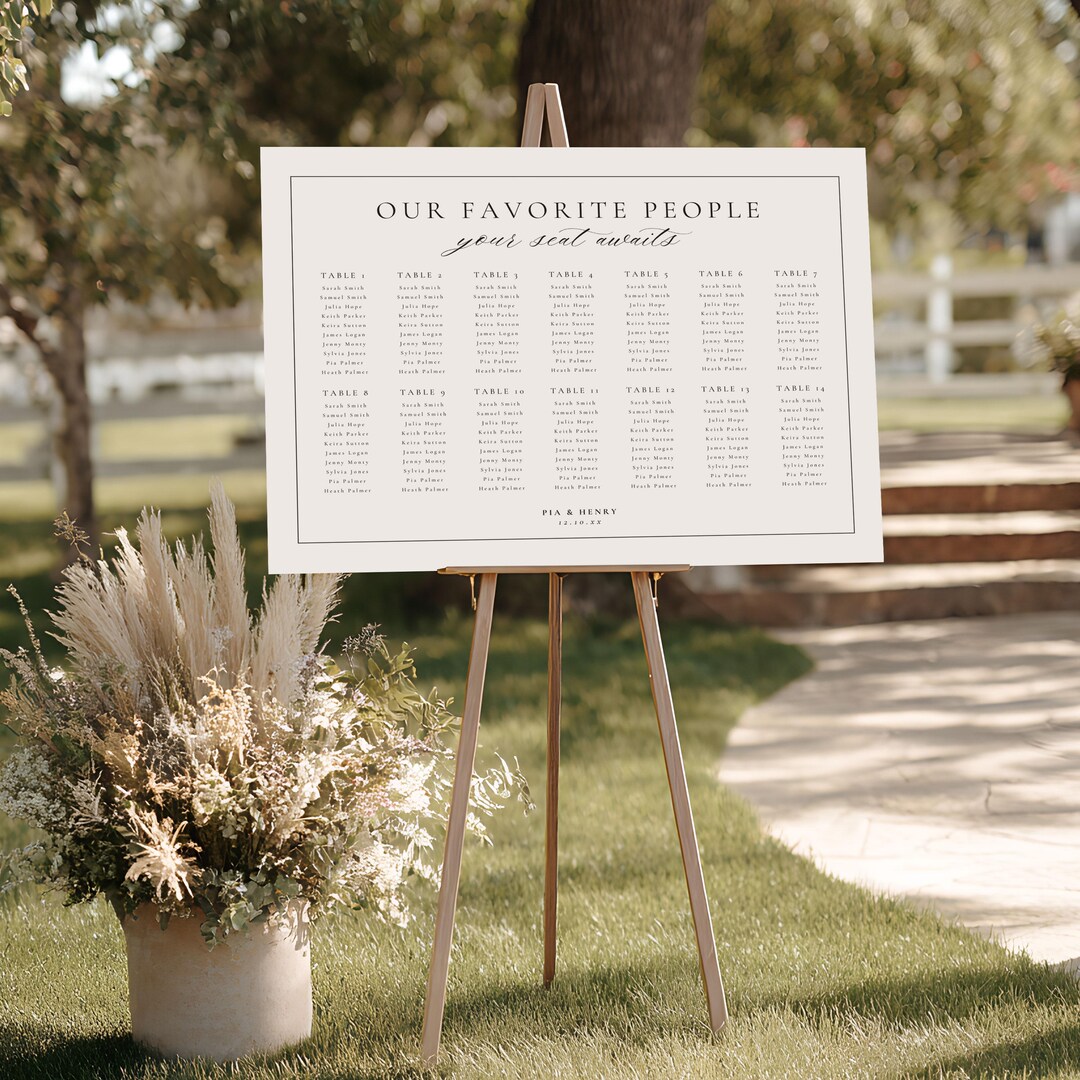 Landscape Seating Chart Template, Customizable Horizontal Wedding ...