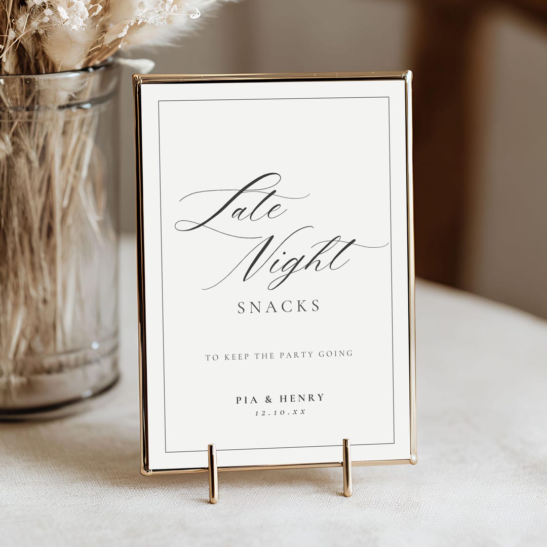 Late Night Snack Sign for Weddings, Editable Printable Template ...