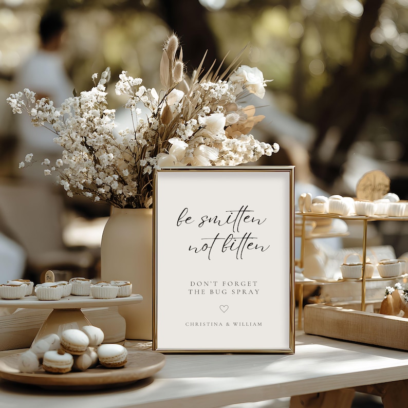 Bug Spray Sign for Wedding, Be Smitten Not Bitten Template, Outdoor ...