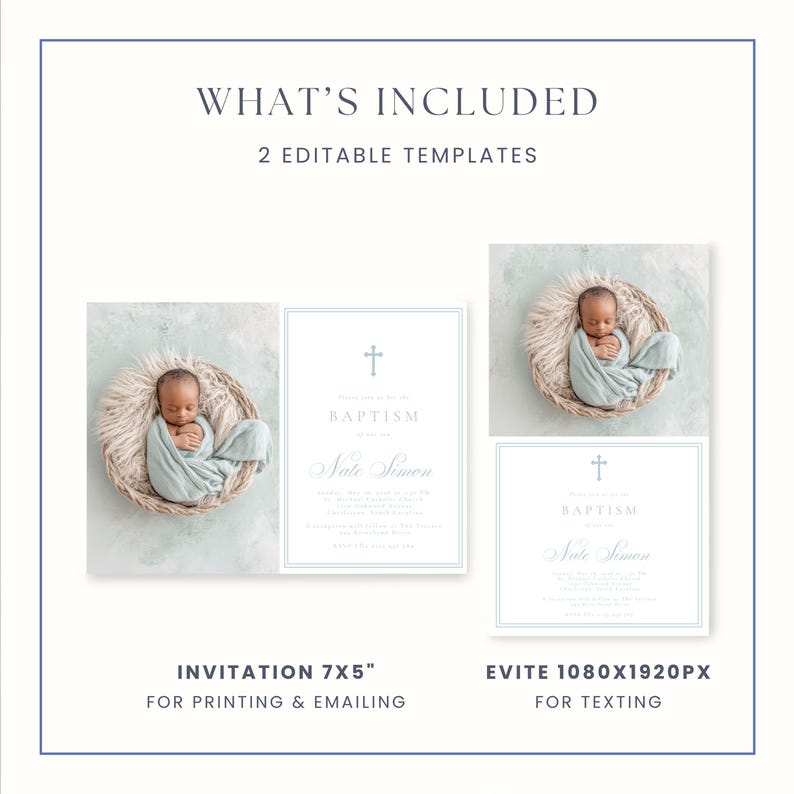 Boy Baptism Invitation, Classic Photo Template, Digital Download ...