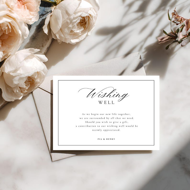 Minimal Wedding Wishing Well Card Template, Elegant Printable Gift Card ...