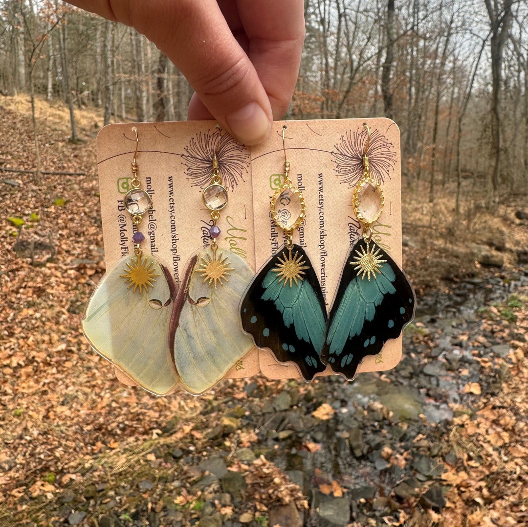 Real Butterfly Wing Earrings, Luna Moth, Papilio Bromius, Green ...