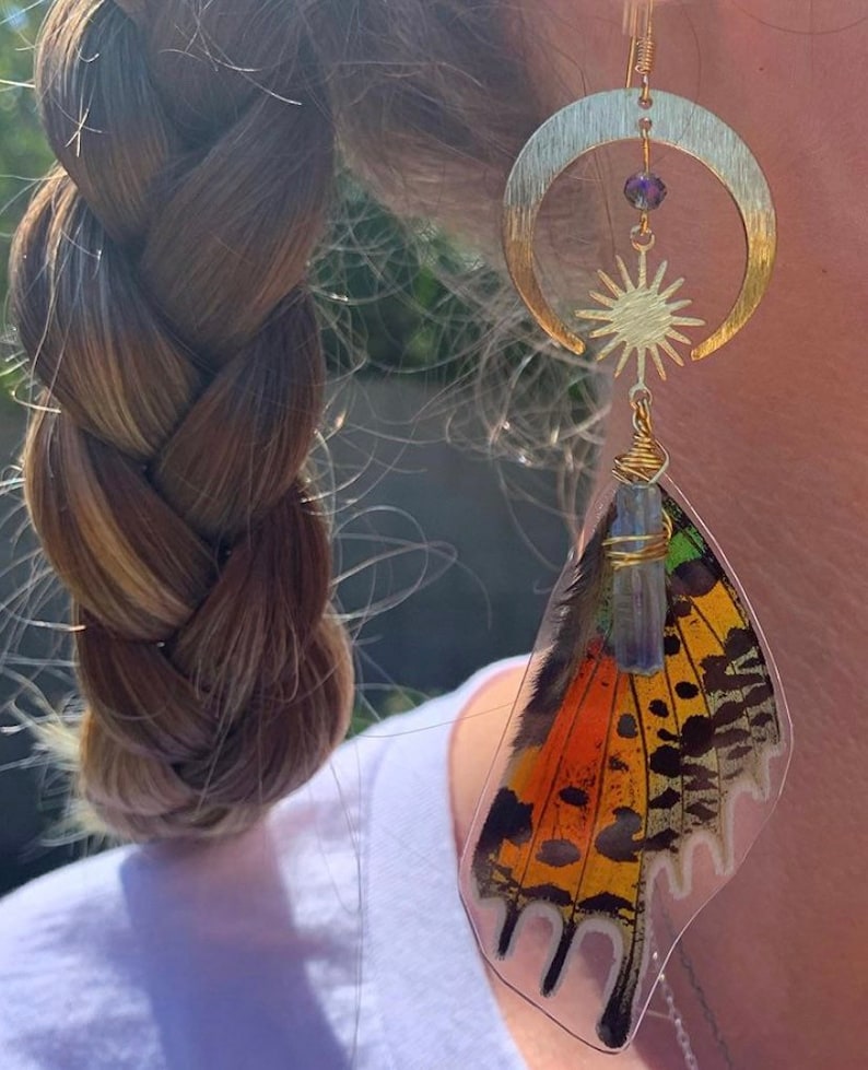 Madagascar Sunset Moth Real Butterfly Wing Earrings Gold | Etsy