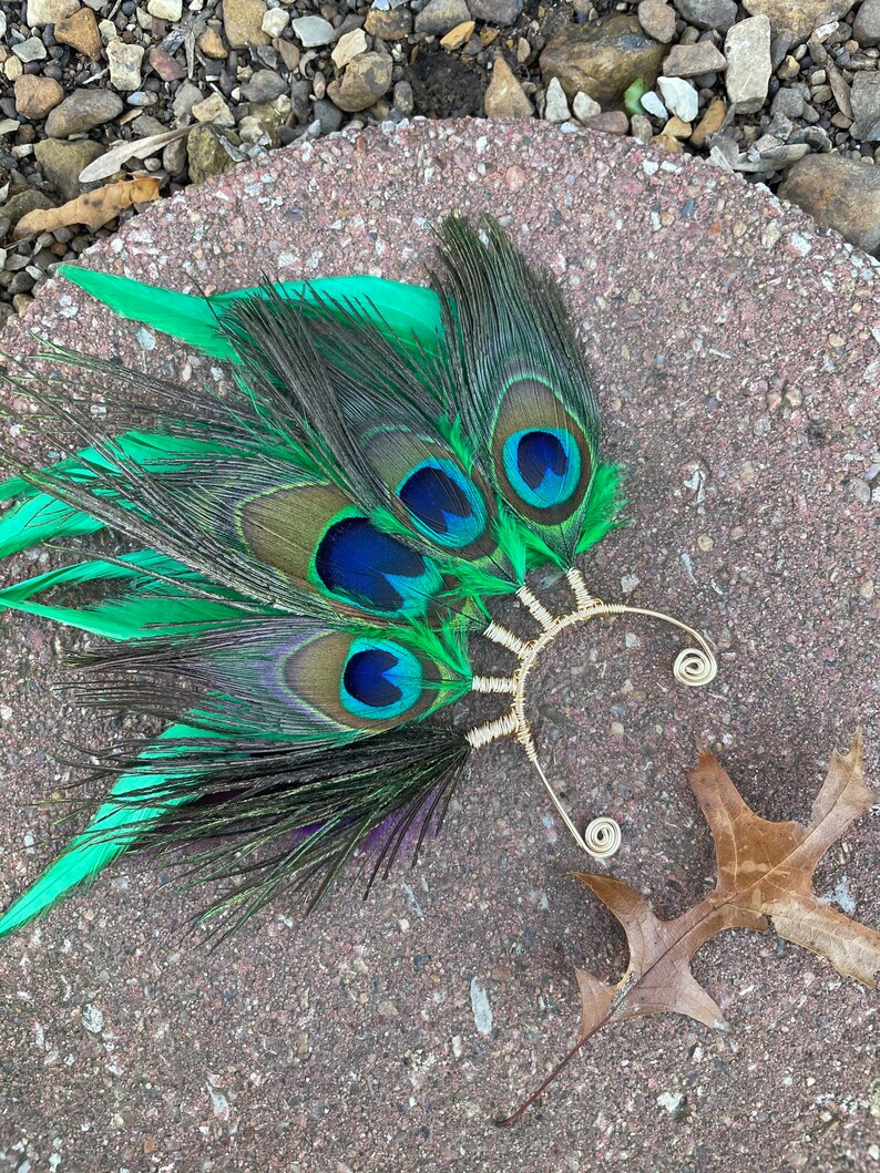 Natural Peacock Feather Ear Cuff Peacock Feather Earrings - Etsy