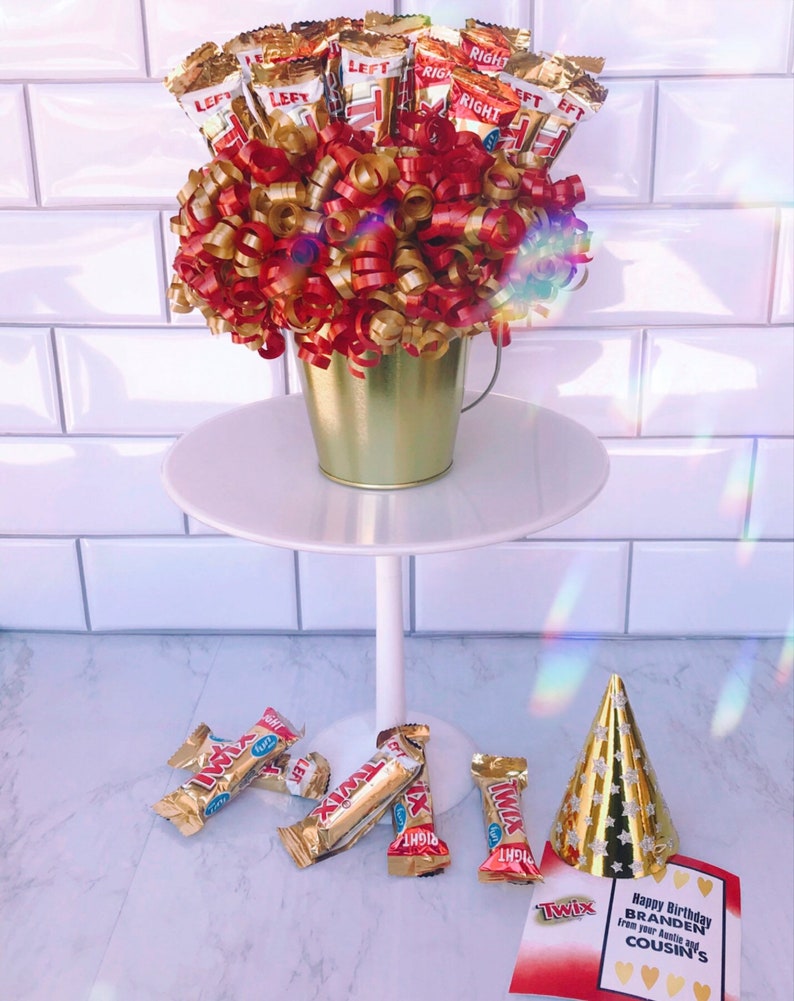 Twix Candy Bouquet gold and Red Birthday Thank You I | Etsy