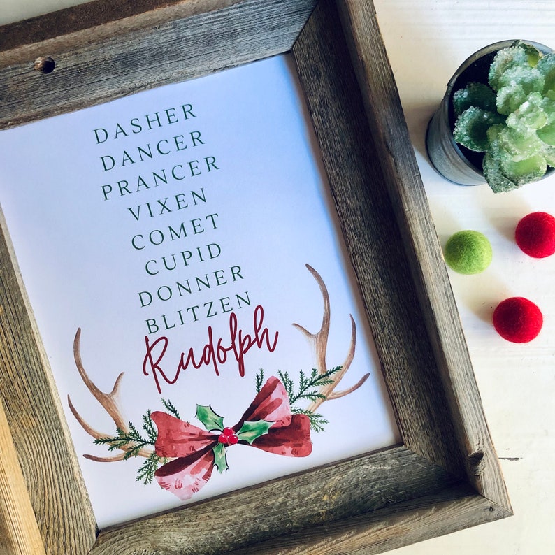 Reindeer Christmas Print, Christmas Wall Art, Reindeer Names, Rudolph ...